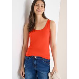 Shirttop Cecil "Style Linda", Damen, Gr. L (42), cherry tomato orange, Jersey, Obermaterial: 100% Baumwolle, h&uuml;ftbedeckend, Rundhals, Tops Shirttop, in Unifarbe