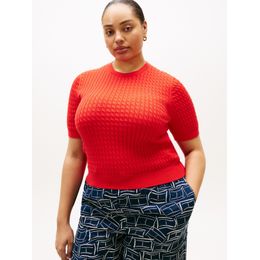 Rundhalspullover Tommy Hilfiger Curve "CRV CO CABLE FINE GG CNK S/S SWT", Damen, Gr. 52, fireworks, Strick, Obermaterial: 100% Baumwolle, Zopfmuster, regular fit normal, Rundhals, Rippb&uuml;ndchen, Pullover Rundhalspullover, in gro&szlig;en Gr&ouml;&szlig;en, mit Zopfmuster