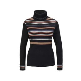 Rollkragenpullover GOLDNER "Figurschmeichelnder Rollkragenpullover mit Glanzgarn", Damen, Gr. 52, bunt (bunt, geringelt), Obermaterial: 49% Polyacryl PAN. 27% Viskose CV. 22% Baumwolle CO. 2% metallisierte Fasern MTF., Pullover Rollkragenpullover