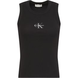 Tanktop Calvin Klein Jeans "MONOGRAM RIB TANK", Damen, Gr. XS (36), schwarz, Feinripp, Obermaterial: 95% Baumwolle, 5% Elasthan, unifarben, figurbetont normal, Rundhals, Tops Tanktop, Figurbetonte Passform mit Rundhalsausschnitt