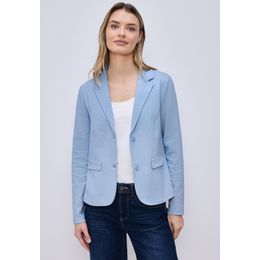 Kurzblazer Street One, Damen, Gr. 46, original blau, Stoff, 83% Polyester, 14% Viskose, 3% Elasthan; shadowed navy melange: 73% Polyester, 24% Viskose, 3% Elasthan, Jacquardmuster, regular fit normal, V-Ausschnitt, normaler Saum, Blazer Kurzblazer, mit Reverskragen
