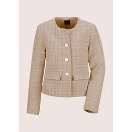 Madeleine Mode Jerseyblazer MADELEINE "Blazer Eleganter Tweed-Kurzblazer mit Metallkn&ouml;pfen", Damen, Gr. 34, beige, Obermaterial: 80% Polyester PES. 20% Wolle WO., Blazer