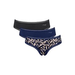 Slip Sloggi "Slip GO Crush Hipster C3P 3er Pack", Damen, Gr. M, bunt (blau, schwarz), Obermaterial: 95% Baumwolle CO. 5% Elasthan EL., Unterhosen Slip