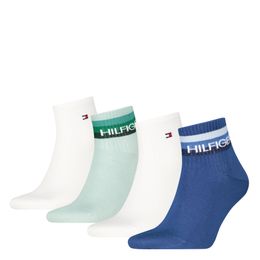 Kurzsocken Tommy Hilfiger "TH MEN QUARTER 4P SPORT TH LOGO ECOM", Damen, Gr. 43-46, blau, fresh gr&uuml;n, Obermaterial: 70% Baumwolle, 29% Polyamid, 1% Elasthan, Socken