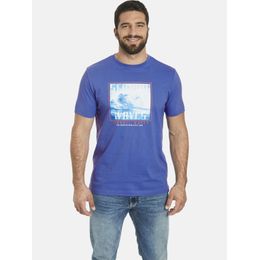Rundhalsshirt Jan Vanderstorm "T-Shirt GERFRIED", Herren, Gr. L, blau (royal blau), Obermaterial: 100% Baumwolle CO., Casual, comfort fit normal, Rundhals, Shirts Rundhalsshirt, mit Wellen-Print