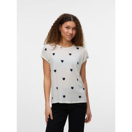 V&eacute;ro Moda Kurzarmshirt VERO MODA "VMAVA SS TOP MULTI AOP NOOS", Damen, Gr. S, snow wei&szlig; aop:navy blazer hearts, Jersey, Obermaterial: 95% Lyocell, 5% Elasthan, bedruckt, regular fit normal, Rundhals, Shirts, Materialmix, regular fit