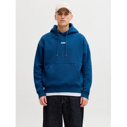 Jack & Jones Kapuzensweatshirt JACK & JONES "JCOCLUB BACKPRINT SWEAT HOOD", Herren, Gr. M, poseidon, angeraute Sweatware, Obermaterial: 60% Baumwolle, 40% Polyester, bedruckt, relaxed fit normal, Rundhals, Rippb&uuml;ndchen, Sweatshirts, mit Print