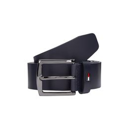 Lederg&uuml;rtel Tommy Hilfiger "DENTON 3.5 cm breit EXT", Herren, Gr. 120, blau (space blau), Rindsleder, unifarben, G&uuml;rtel Lederg&uuml;rtel, Einfachdornschlie&szlig;e, Metalllogo