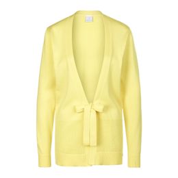 Madeleine Mode Strickjacke MADELEINE "Strickjacke Strickjacke aus Supima-Cotton", Damen, Gr. 36/38, gelb (helllimone), Obermaterial: 95% Baumwolle CO. 5% Polyamid PA., Modern, figurumspielend, V-Ausschnitt, Strickjacken Strickjacke