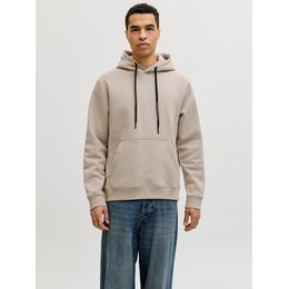 Jack & Jones Kapuzensweatshirt JACK & JONES "JCOFUSION SWEAT BADGE HOOD", Herren, Gr. S, pure cashmere, angeraute Sweatware, Obermaterial: 52% Polyester, 48% Baumwolle, unifarben, relaxed fit normal, ohne Ausschnitt, Sweatshirts