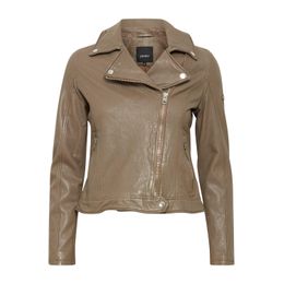 Lederjacke oxmo "Lederjacke OXDenio", Damen, Gr. 40, beige (fossil), Obermaterial: 100% Lederfaserstoff LEAFIBTEX., Jacken