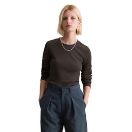 Marc O'Polo Langarmshirt MARC O'POLO DENIM "aus softem Bio-Baumwolle-Modal-Stretch-Jersey", Damen, Gr. L, schwarz espresso, Obermaterial: 50% Baumwolle, 47% Modal, 3% Elasthan, unifarben, Basic, slim fit, Rundhals, Zierb&uuml;ndchen, Shirts Langarmshirt