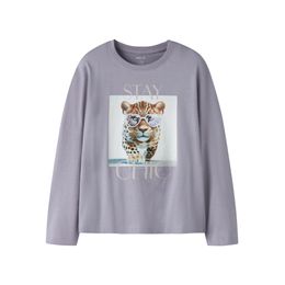 Langarmshirt name it "NKFVOTEA LS NREG TOP", Jungen, Gr. 134/140, lavender gray print:stay chic, Jersey, Obermaterial: 100% Baumwolle, bedruckt, unifarben, normal normal, Rundhals, Shirts Langarmshirt