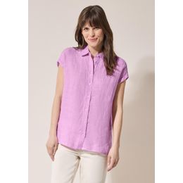 Kurzarmbluse Cecil, Damen, Gr. XXL (46), chambray light magenta, Web, 100% Leinen, unifarben, gerade normal, V-Ausschnitt, B&uuml;ndchen, Blusen, mit Seitlichen Einschlitzen am Saum