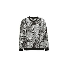Madeleine Mode Sweatshirt MADELEINE "Sweatshirt Sweatshirt mit Bl&auml;tterprint", Damen, Gr. 34, schwarz (schwarz, eisgrau, multicolor), Obermaterial: 92% Polyester PES. 8% Elasthan EL., Modern, Sweatshirts Sweatshirt