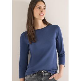 3/4-Arm-Shirt Cecil "Basic Boatneck", Damen, Gr. L (42), sporty denim blau, Jersey, Obermaterial: 100% Baumwolle, Basic h&uuml;ftlang, U-Boot-Ausschnitt, Shirts 3/4-Arm-Shirt, mit U-Boot-Ausschnitt, unifarben