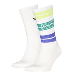 Socken Tommy Hilfiger "TH UNI TJ SOCK 2P FUSHION TOMMY", Damen, Gr. 35-38, wei&szlig;, gelb, Obermaterial: 67% Baumwolle, 30% Polyamid, 3% Elasthan, Socken Socken
