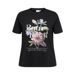 T-Shirt Only CARMAKOMA "CARPAYTON SS O-NECK JEANS TEE JRS", Damen, Gr. M, schwarz print:botanical, Jersey, Obermaterial: 50% Polyester, 38% Baumwolle, 12% Viskose, bedruckt, regular fit normal, Rundhals, Shirts T-Shirt