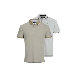 Jack & Jones Poloshirt JACK & JONES "Poloshirt JJEPAULOS POLO 2PK 2er Pack", Herren, Gr. S, beige (beige, grau), Obermaterial: 100% Baumwolle CO., Shirts