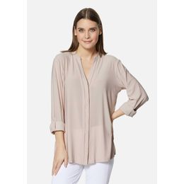 Madeleine Mode Langarmbluse MADELEINE "Longhemd Langes Hemd mit feinem", Damen, Gr. 42, beige (perlmutt), Obermaterial: 92% Polyester PES. 8% Elasthan EL., Modern, Blusen