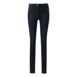 Madeleine Mode Regular-fit-Jeans MADELEINE "Jeans Enge Jeans mit Raffung", Damen, Gr. 24, N + K Gr, blau (blau, schwarz), Obermaterial: 97% Baumwolle CO. 3% Elasthan EL., Jeans