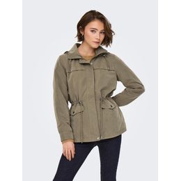 Parka Only "ONLNEWSTARLINE SPRING JACKET CC OTW", Damen, Gr. XS, stone gray, Web, Obermaterial: 92% Polyester, 8% Nylon, unifarben, h&uuml;ftlang, Jacken Parka, mit durchgehendem und verdecktem Rei&szlig;verschluss