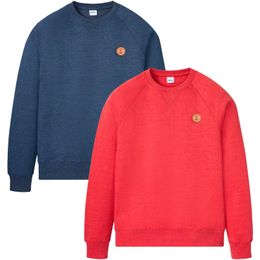 Sweatshirt bonprix, Herren, Gr. 56/58 (XL), blau (dunkelblau, rot), angeraute Sweatware, Obermaterial: 60% Baumwolle, 40% Polyester, unifarben, regular fit h&uuml;ftbedeckend, Rundhals, Raglan&auml;rmel Rippb&uuml;ndchen, Sweatshirts Sweatshirt, Regular Fit, unifarben, aus Baumwolle und Polyester