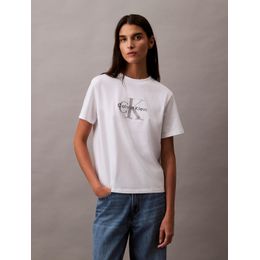 T-Shirt Calvin Klein Jeans "HERO SS CLASSIC MONOLOGO CNECK T", Damen, Gr. L (42), wei&szlig; (brilliant wei&szlig;), Jersey, Obermaterial: 100% Baumwolle, unifarben, regular fit h&uuml;ftlang, Rundhals, Shirts T-Shirt, Logoschriftzug