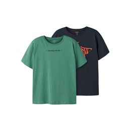 T-Shirt name it "NKMBENNO 2P SS NREG TOP BOX PB", Jungen, Gr. 122/128, bottle gr&uuml;n pack:salute, Jersey, Obermaterial: 100% Baumwolle, unifarben, normal normal, Rundhals, Shirts T-Shirt