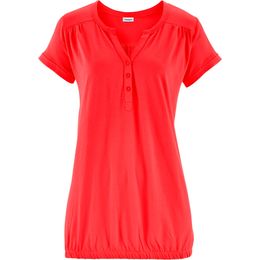 T-Shirt bonprix "Baumwoll-Shirt, Kurzarm", Damen, Gr. 40/42 (M), rot (signalrot), Obermaterial: 100% Baumwolle, l&auml;ssig geschnitten, Shirts T-Shirt, l&auml;ssige Passform, Kurzarm, V-Ausschnitt, aus Baumwolle