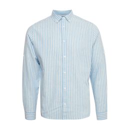 Langarmhemd INDICODE "Langarmhemd IDHanko", Herren, Gr. XXL, blau (moonlight), Obermaterial: 55% Leinen LI. 45% Baumwolle CO., gestreift, regular fit normal, Hemden