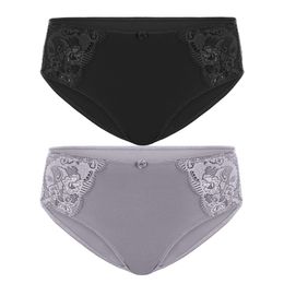 Slip SuSa "2er Pack Damen Slip Latina", Damen, Gr. 38, bunt (frosty lavender schwarz), Obermaterial: 78% Polyamid PA. 16% Elasthan EL. 6% Baumwolle CO., Unterhosen Slip