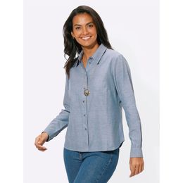 Hemdbluse Casual Looks, Damen, Gr. 38, blau (taubenblau, meliert), 100% Baumwolle, meliert, unifarben, Blusen Hemdbluse