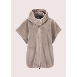 Madeleine Mode Cape MADELEINE "Poncho-Jacke Webpelz-Poncho mit Kapuze", Damen, Gr. 34, beige (cappuccino), Obermaterial: 100% Polyester PES., Modern, normal, Jacken Cape