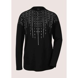 Madeleine Mode Langarmshirt MADELEINE "Sweatshirt Sweatshirt mit Strass-Besatz", Damen, Gr. 36, schwarz, Obermaterial: 72% Viskose CV. 20% Polyester PES. 8% Elasthan EL., Modern, normal, Shirts Langarmshirt