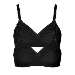 B&uuml;gelloser BH LISCA "2er Pack BH ohne B&uuml;gel Minca", Damen, Gr. 75, Cup D, schwarz, Obermaterial: 55% Polyester PES. 35% Polyamid PA. 10% Elasthan EL., BHs