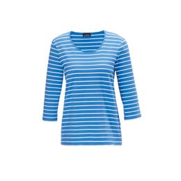 3/4-Arm-Shirt GOLDNER "Buntgewirktes Ringelshirt", Damen, Gr. 38, blau (azur, wei&szlig;, geringelt), Obermaterial: 95% Baumwolle CO. 5% Elasthan EL., Shirts 3/4-Arm-Shirt