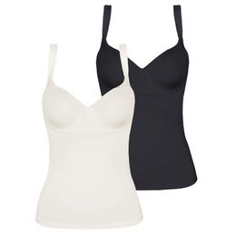 BH-Hemd Viania "2er Pack BH Hemd Basic", Damen, Gr. 75, Cup C, bunt (cream schwarz), Stoff, Obermaterial: 90% Polyamid PA. 10% Elasthan EL., BHs BH-Hemd