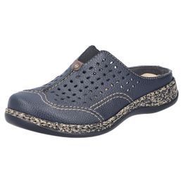Clog Rieker, Damen, Gr. 38, blau (nachtblau), Lederimitat, unifarben, Schuhe Clog, Schlupfschuh, Hausschuh, Sommerschuh mit Perforation