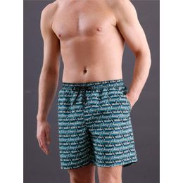 Badeshorts feel good, Herren, Gr. 12, Normalgr&ouml;&szlig;en, blau (topas, sesam, bedruckt), Polyester, Badehosen Badeshorts