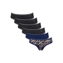 Slip Sloggi "Slip GO Crush Hipster C6P 6er Pack", Damen, Gr. L, bunt (schwarz, blau, schwarz), Obermaterial: 95% Baumwolle CO. 5% Elasthan EL., Unterhosen Slip
