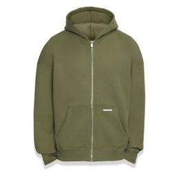 Kapuzenpullover DROPSIZE "Dropsize Herren Bazix Republiq Super Heavy Rib Zipper", Herren, Gr. L, olive, 80% Baumwolle, 20% Polyester, unifarben, oversize, ohne Ausschnitt, Pullover Kapuzenpullover