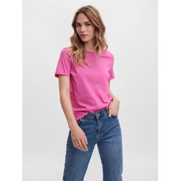 V&eacute;ro Moda Kurzarmshirt VERO MODA "VMPAULA S/S T-SHIRT NOOS", Damen, Gr. L, shocking pink, Jersey, Obermaterial: 100% Baumwolle, unifarben, regular fit normal, Rundhals, Aufschlag, Shirts, Baumwolle, regular fit