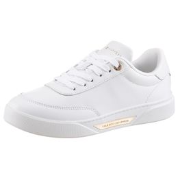 Plateausneaker Tommy Hilfiger "ESSENTIAL CHIC COURT SNEAKER", Damen, Gr. 42, wei&szlig;, Nappaleder, metallic, Schuhe Plateausneaker, Freizeitschuh, Halbschuh, Schn&uuml;rer, goldfarbenen Details im Plateau