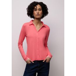 Langarmshirt Street One, Damen, Gr. 44, striking coral, Stoff, 95% Viskose, 5% Elasthan, unifarben, normal normal, V-Ausschnitt, B&uuml;ndchen, Shirts Langarmshirt, mit Knopfleiste