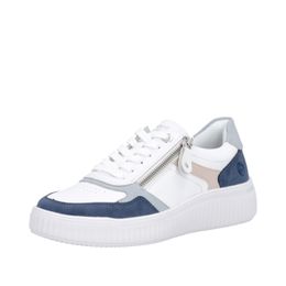 Plateausneaker Remonte, Damen, Gr. 38, wei&szlig;, jeansblau, Leder, Lederimitat, kontrastfarbene Details, Schuhe Plateausneaker, Schn&uuml;rschuh, Halbschuh, Freizeitsneaker mit Schaftrandpolsterung
