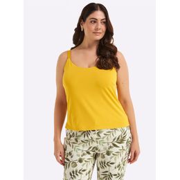 Spaghettitop sheego, Damen, Gr. 48, gelb (limone), 70% Modal, 24% Polyester, 6% Elasthan, unifarben, Rundhals, Tops