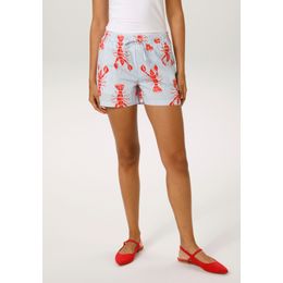 Shorts Aniston CASUAL, Damen, Gr. 46, N-Gr, wei&szlig;, hellblau, rot, rosa, Web, Obermaterial: 100% Baumwolle, bedruckt, gestreift, l&auml;ssig geschnitten kurz, Hosen Shorts, gestreift und mit Krebsen bedruckt - NEUE KOLLEKTION