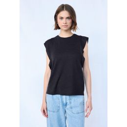 Tr&auml;gertop STREET ONE STUDIO, Damen, Gr. 40, blau (schwarz void blau), Stoff, 80% Polyester, 20% Viskose, unifarben, normal normal, Rundhals, Volant, Tops Tr&auml;gertop, Rundhalsausschnitt