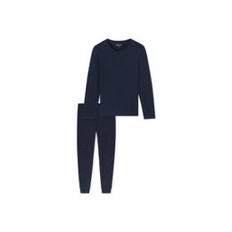 Schlafanzug Schiesser "Pyjama Casual Essentials", Herren, Gr. L, blau (dunkelblau (burgund)), Obermaterial: 100% Baumwolle CO., Homewear-Sets Schlafanzug